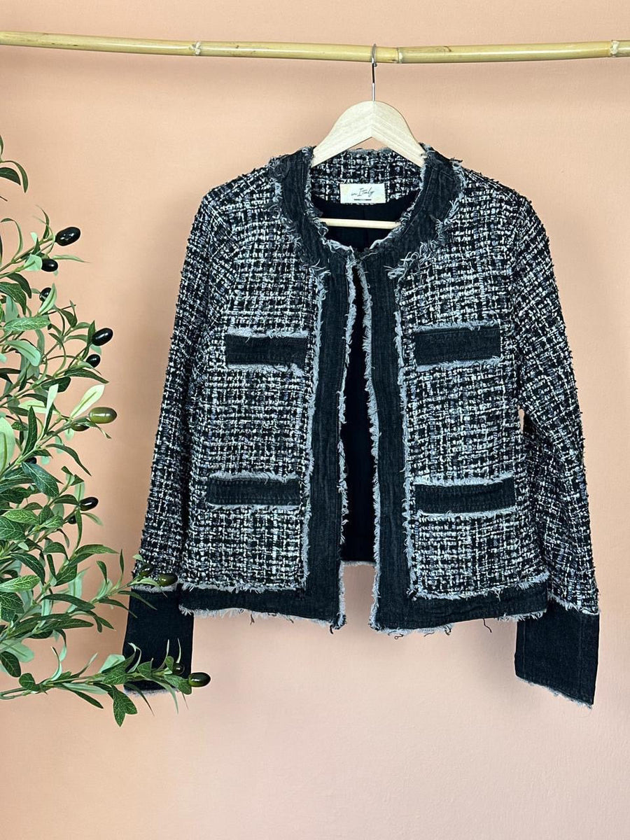 Washed Black Denim Jacket with Denim Trim – THEKLOSETKOUTURE.COM